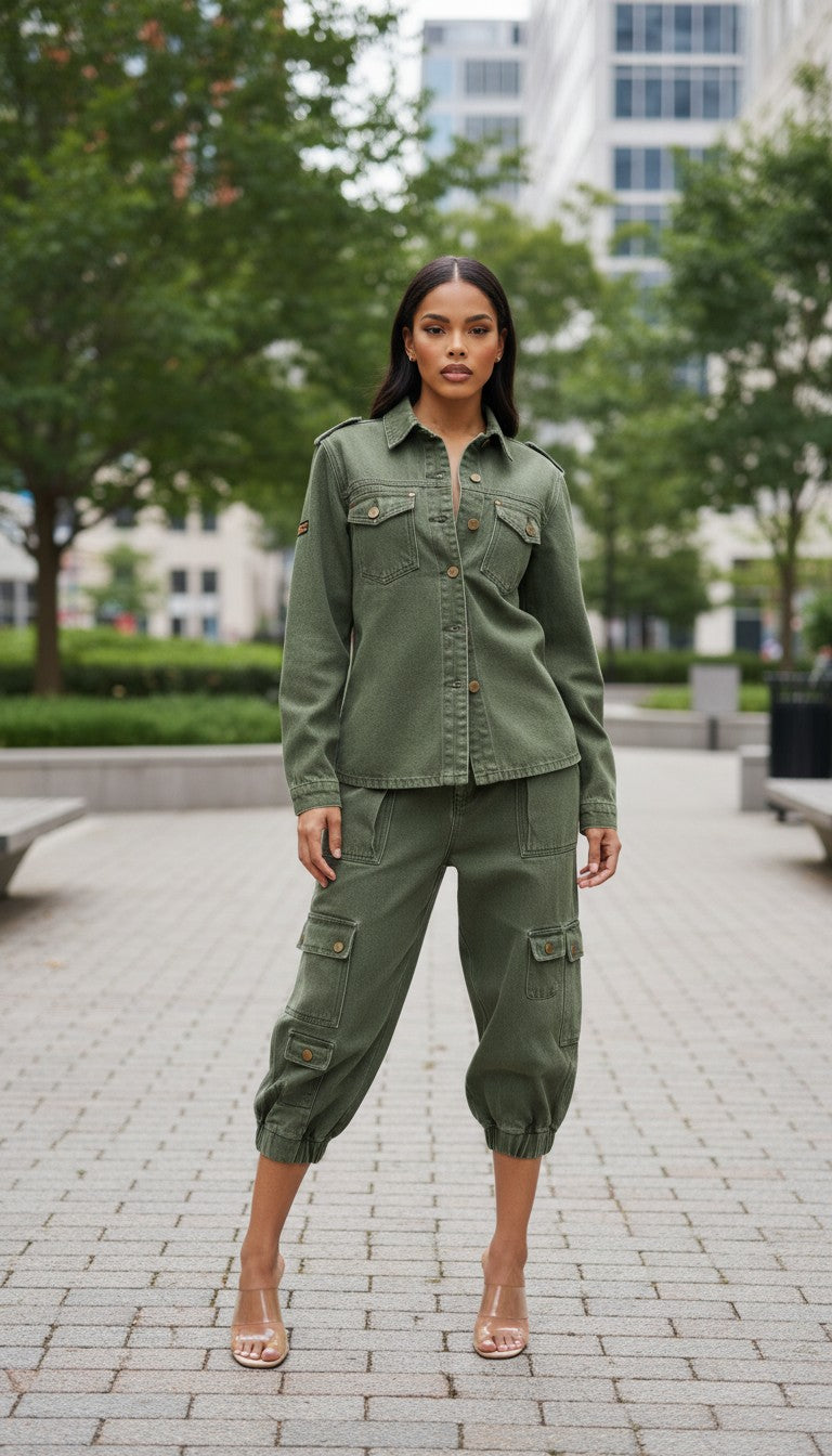 Military On Check Patch Shacket