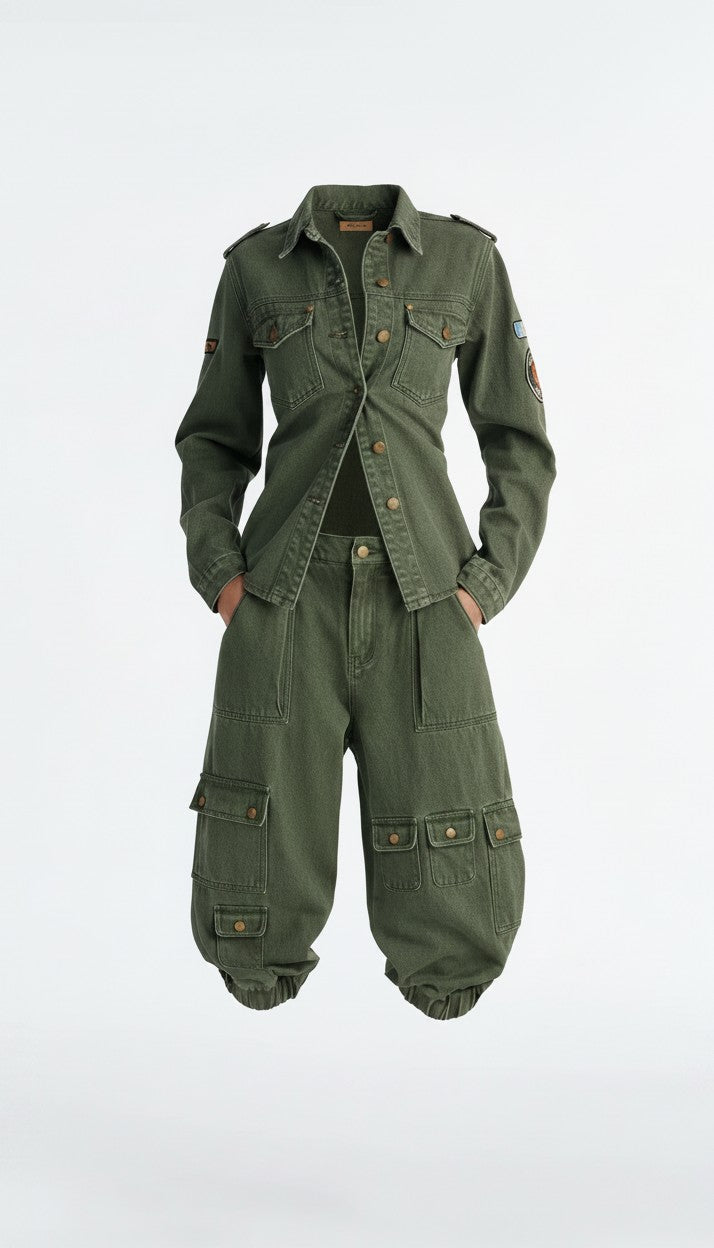 Military On Check Patch Shacket